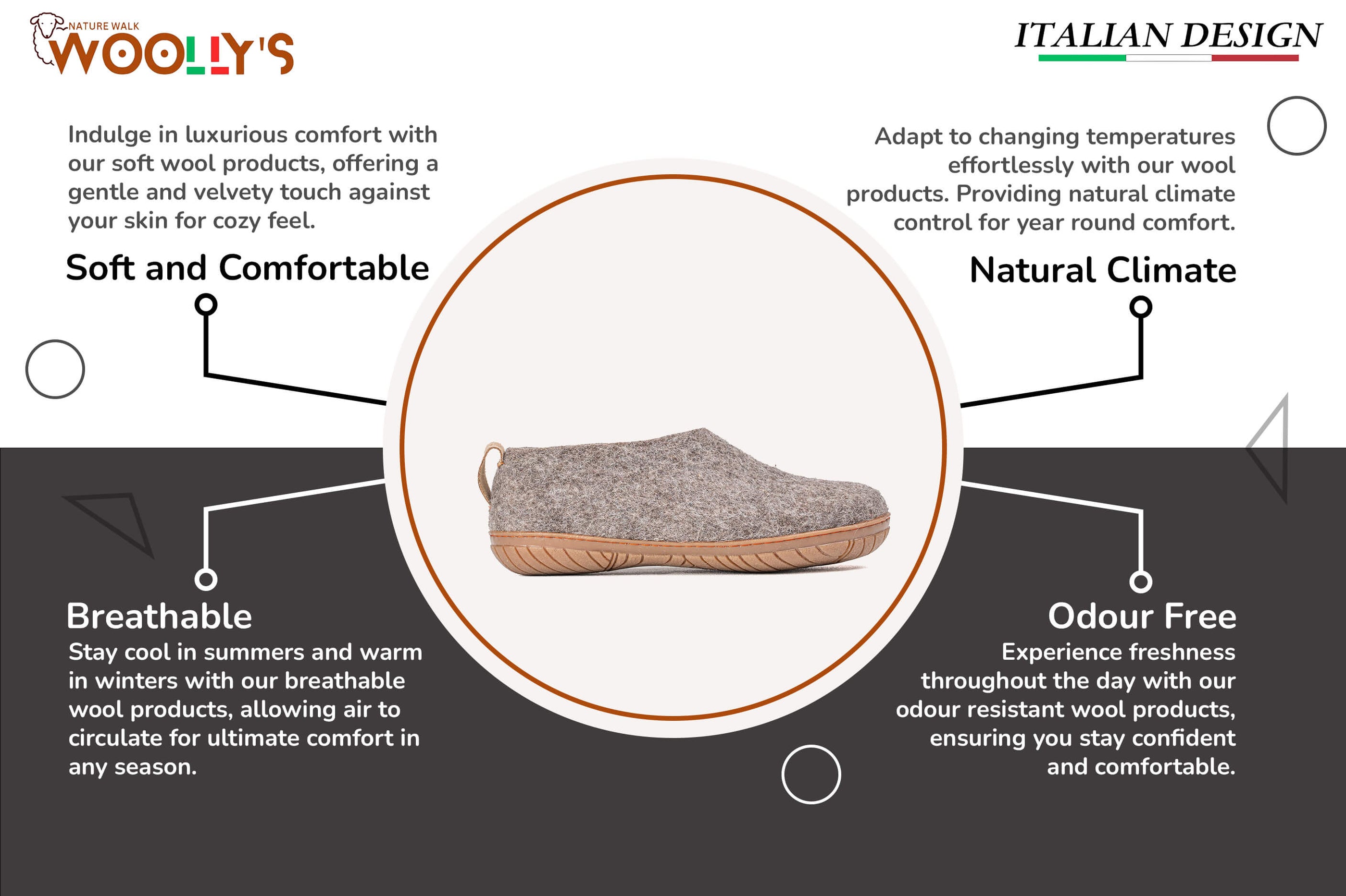 Outdoor Felted Wool Shoes With Rubber Sole - Natural Brown