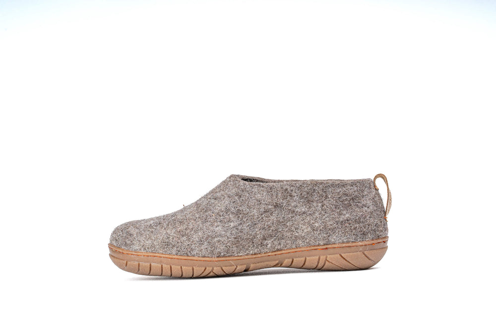 Outdoor Felted Wool Shoes With Rubber Sole - Natural Brown
