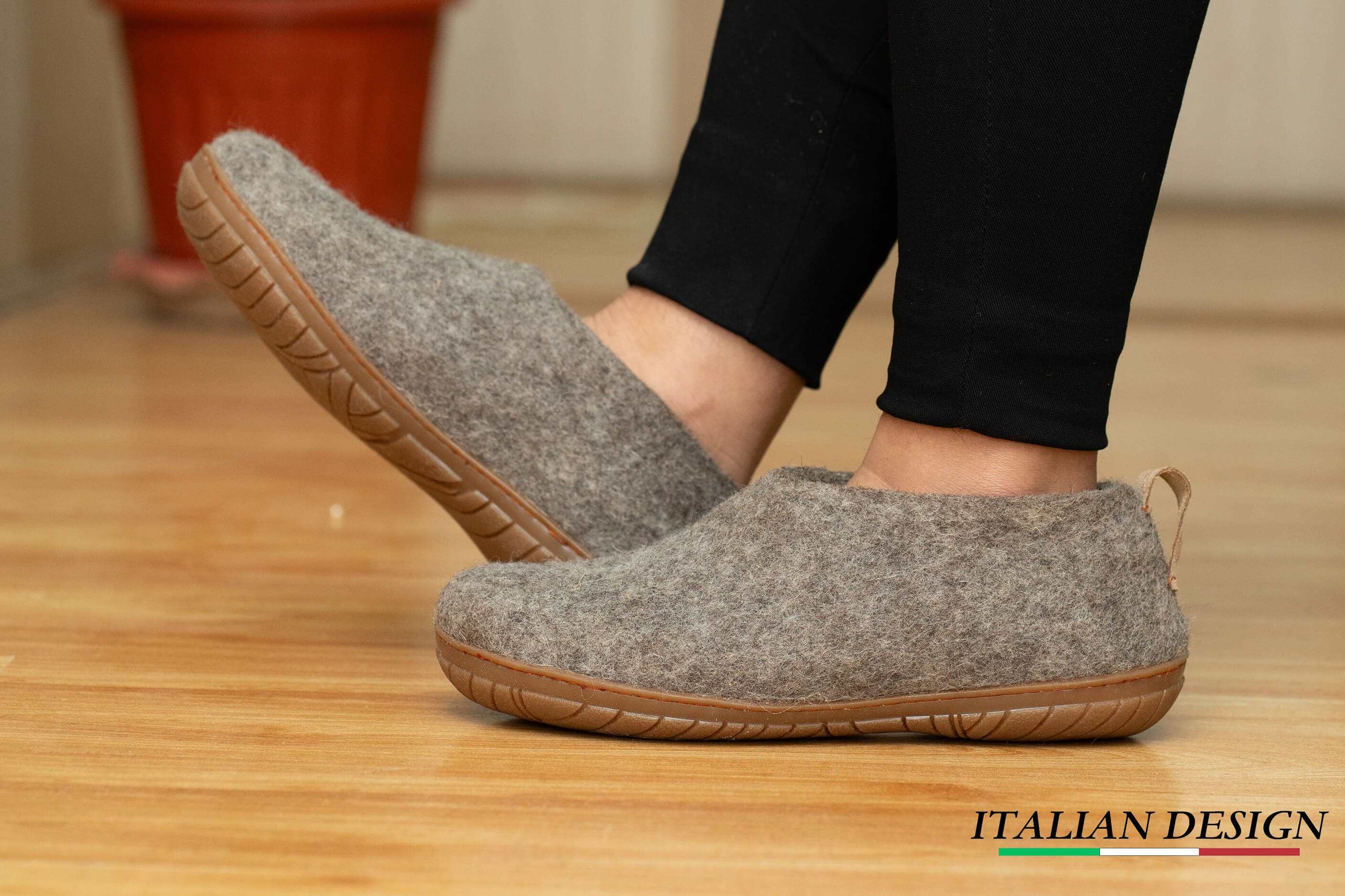 Outdoor Felted Wool Shoes With Rubber Sole - Natural Brown
