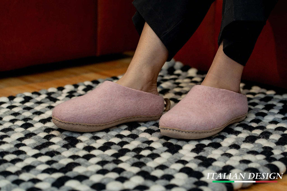 Indoor Open Heel Slippers With Leather Sole - Baby Pink