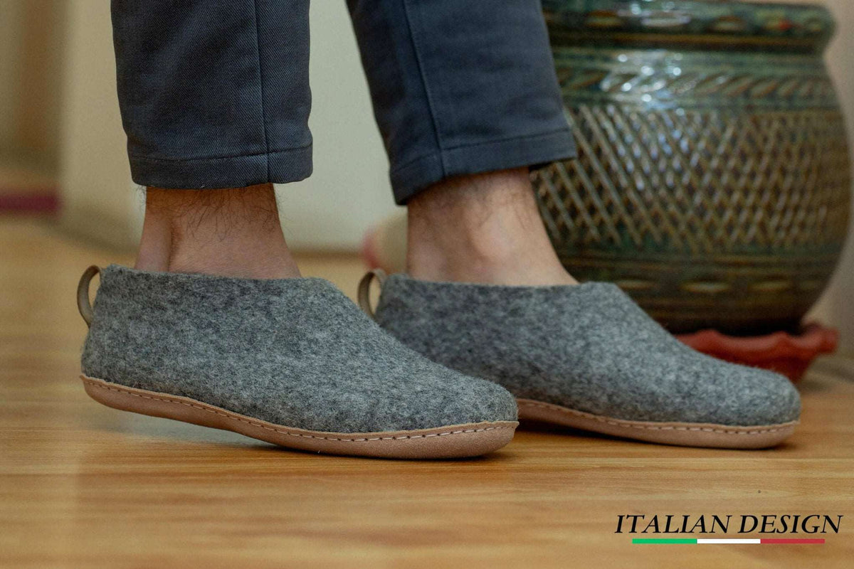 Indoor Shoes With Leather Sole - Natural Grey