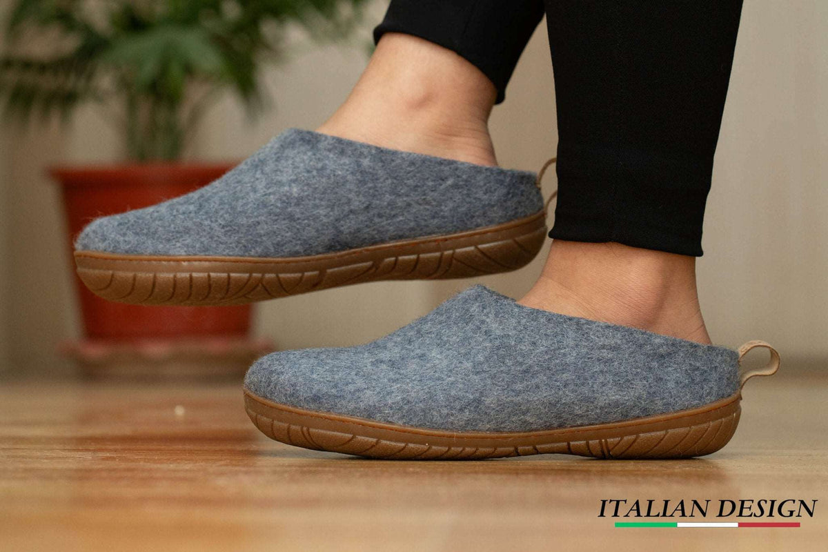 Outdoor Open Heel Slippers With Rubber Sole - Denim